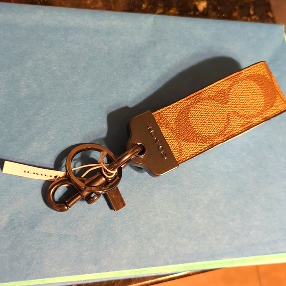 Coach | Accessories | Nwt Coach Leather Canvas Loop Key Fob Signature ...